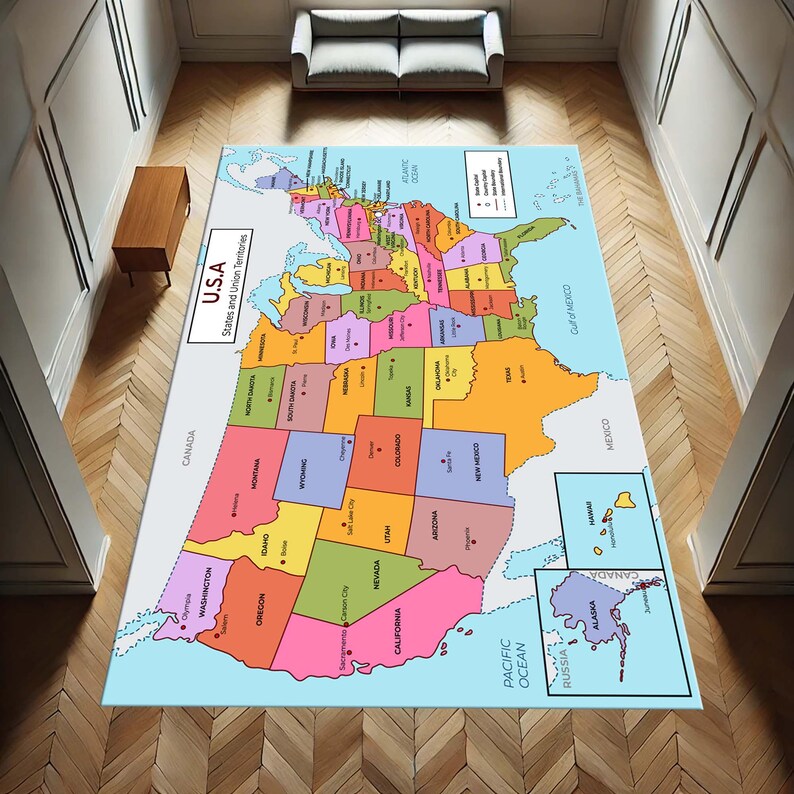 USA Map Rug, Educational Rug, Kids Learning Mat, Geography Playroom ...