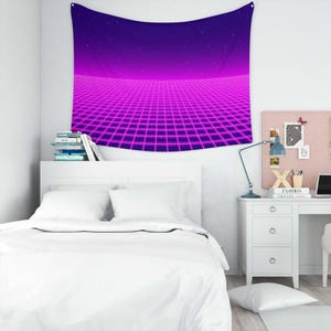 Synthwave Tapestry, Retro Futuristic Wall Art, Vaporwave Decor, 80s ...