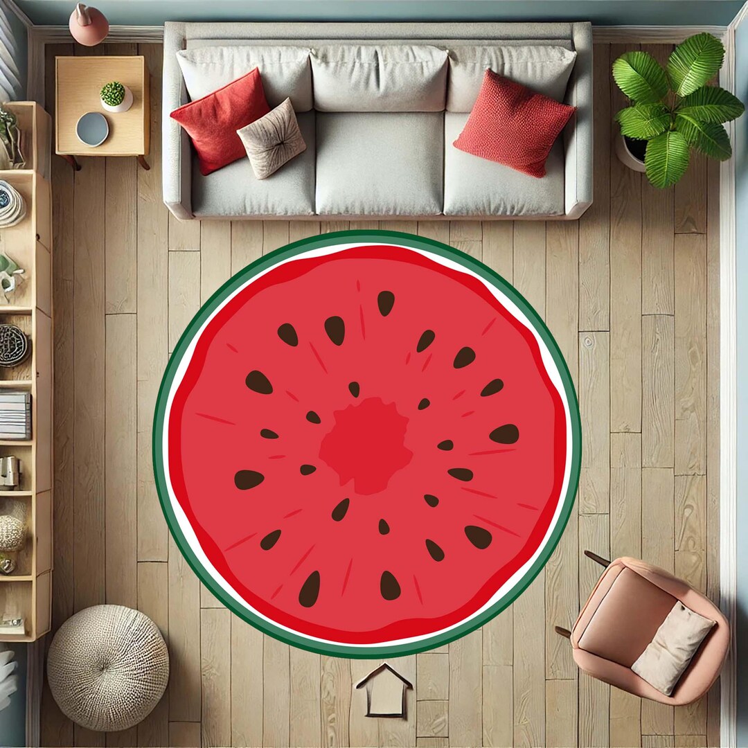 Watermelon Rug, Fruit Shaped Rug, Summer Round Mat, Cute Kids Room ...