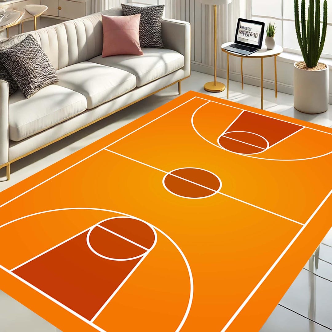 Basketball Court Rug, Sports Themed Decor, Kids Room Rug, Basketball ...
