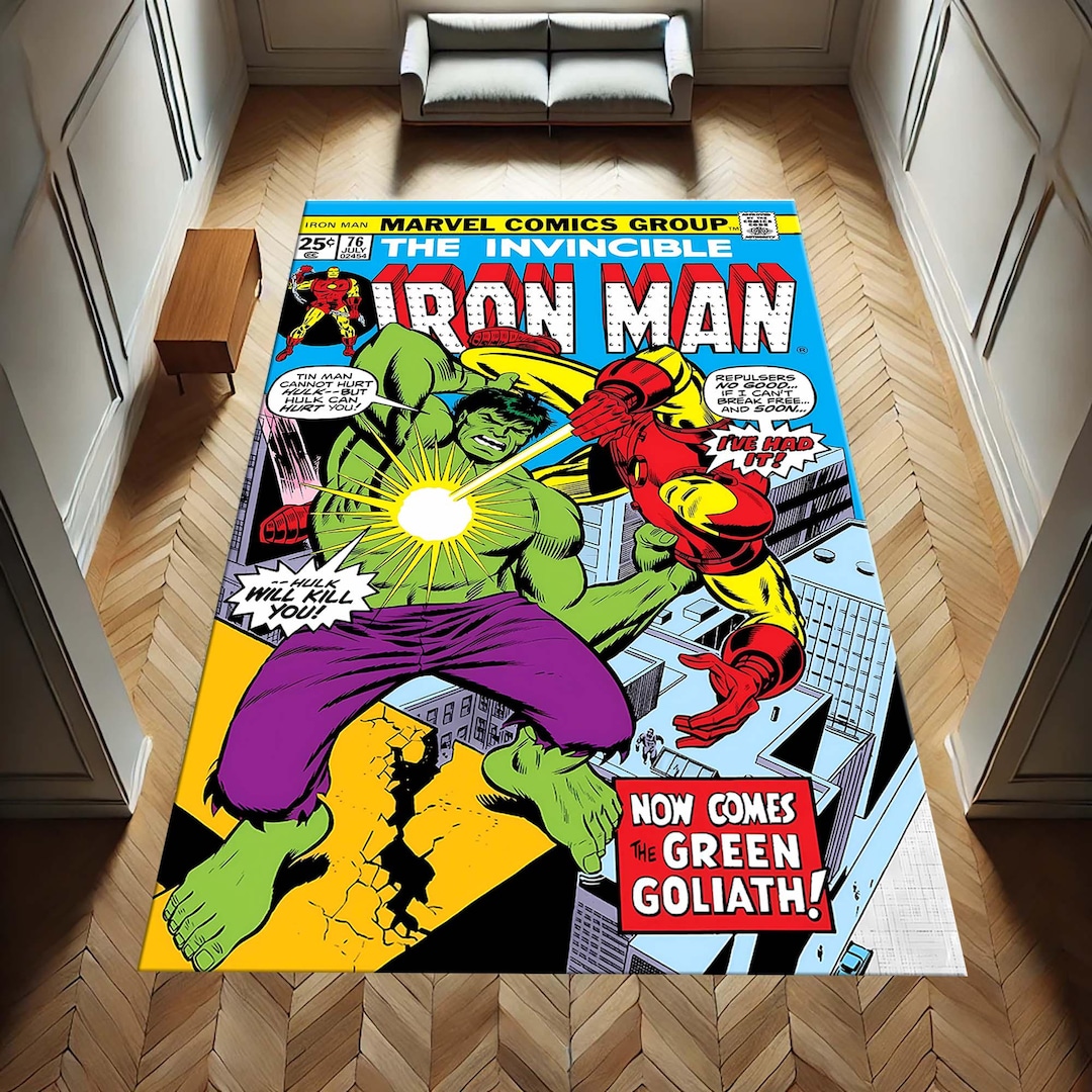 Iron Man Vs Hulk Rug, Superhero Comic Book Cover Design, the Invincible ...