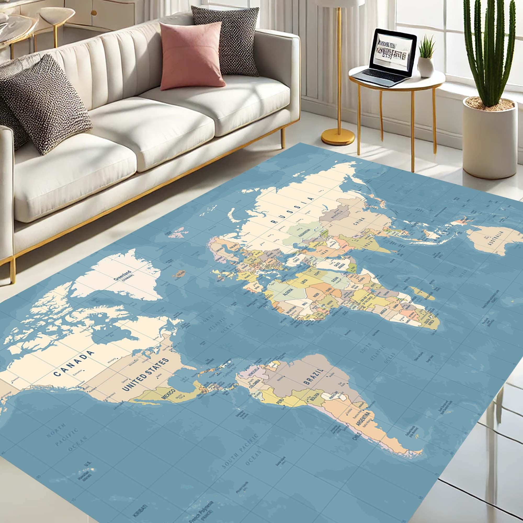 World Map Rug, Educational Decor, Geographygift, Kids Room Carpet ...