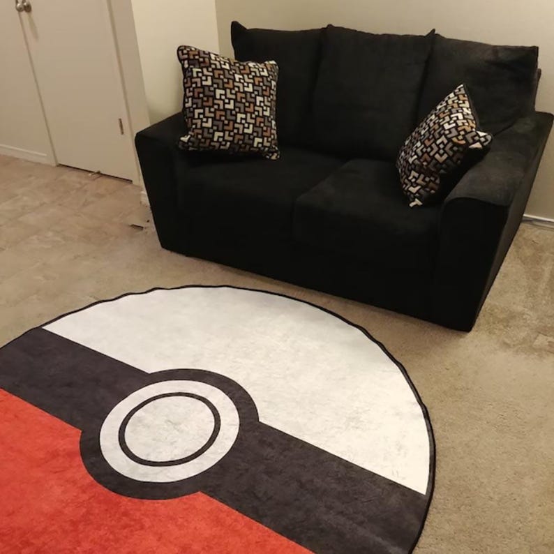 Pokeball Round Rug, Gamer Room Decor, Anime Themed Carpet, Kids ...