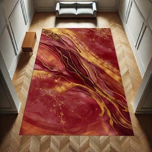 Luxurious Rug, Marble Effect Carpet, Wine Red and Gold Design ...