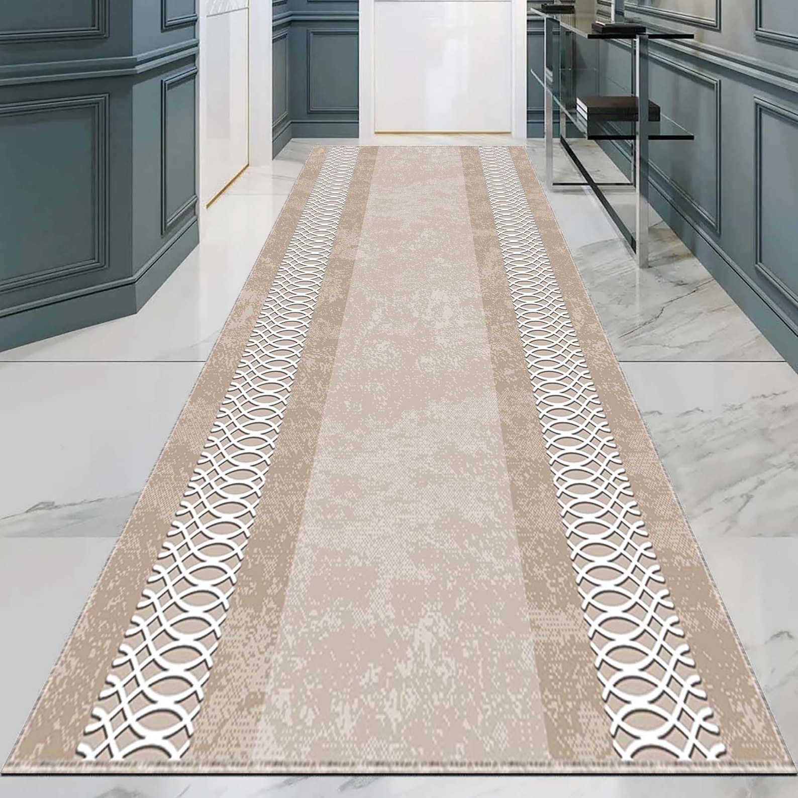 Modern Hallway Runner Rug, Beige Carpet, Elegant Long Area Rug ...