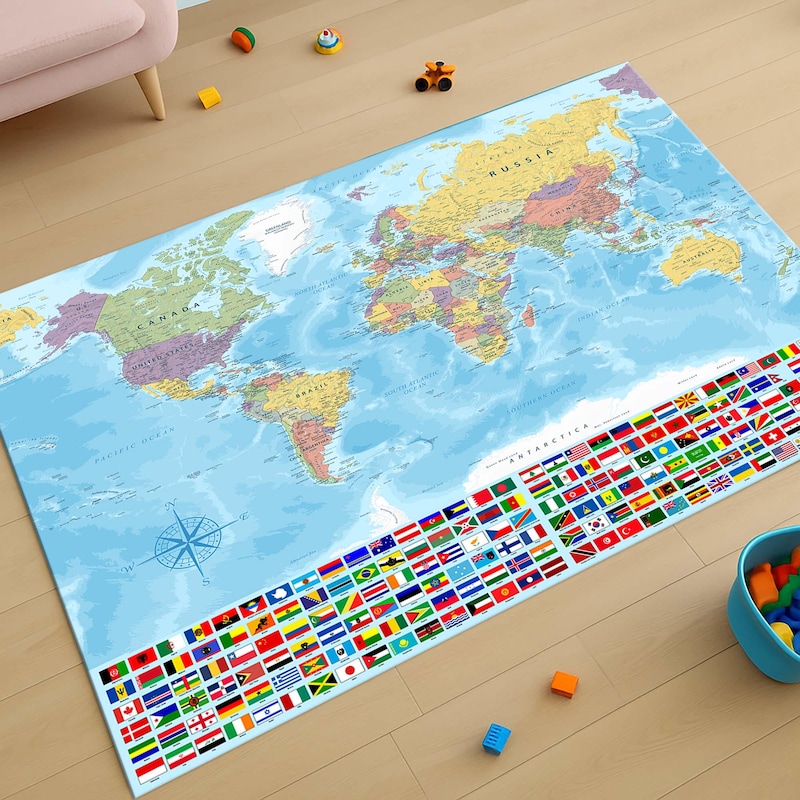 World Map Flags Rug - Etsy