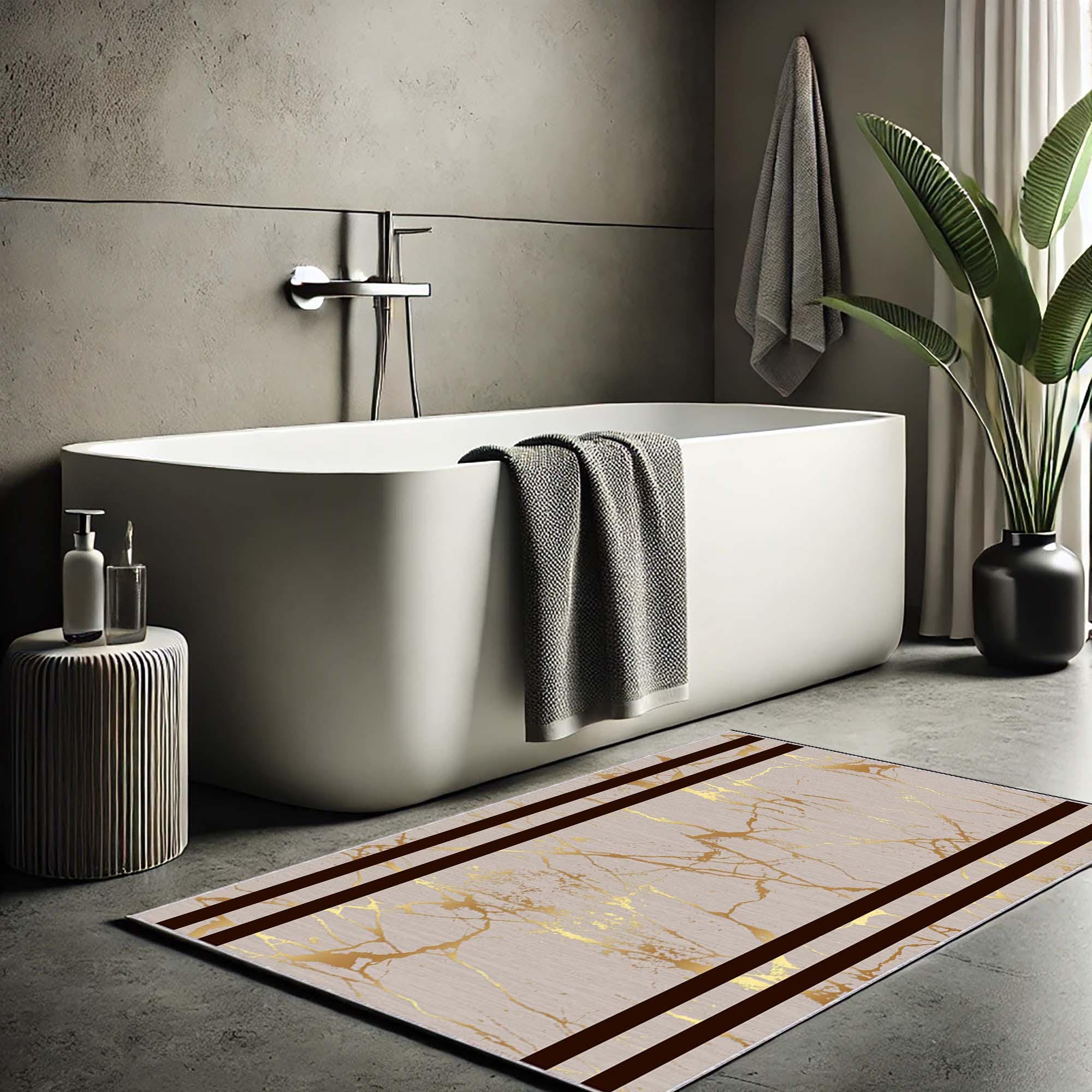 Luxury Beige and Gold Runner Rug, Marble Pattern Hallway Rug, Elegant ...