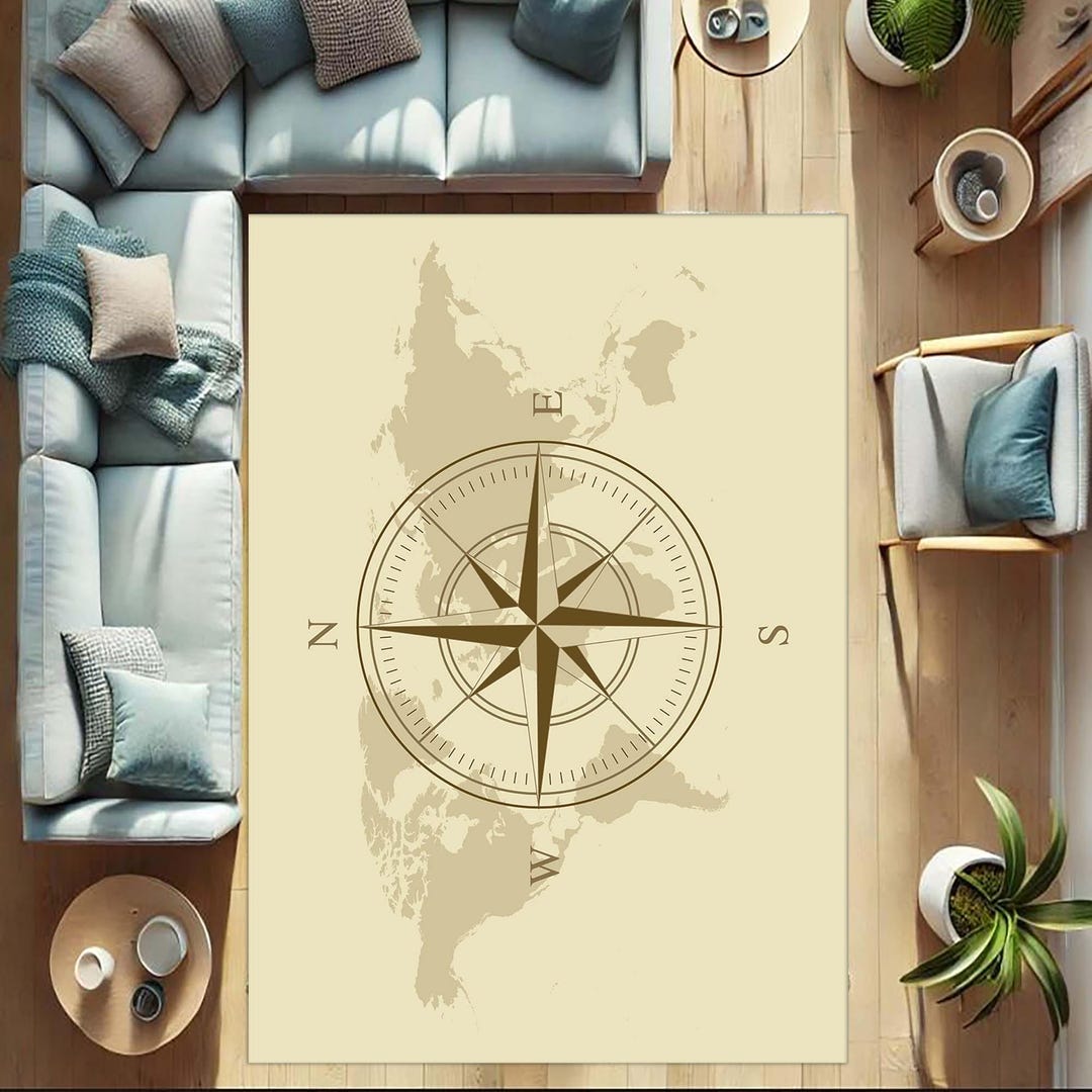 Compass Rose Rug, World Map Design, Nautical Living Room Carpet - Etsy