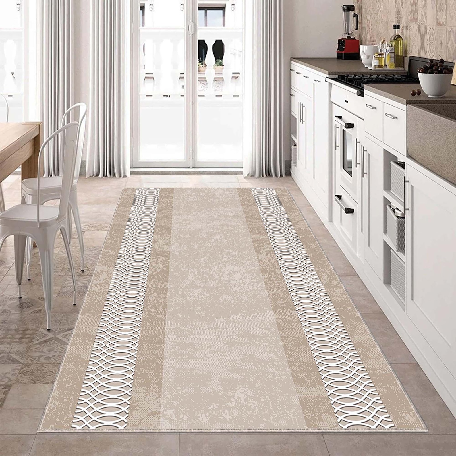 Modern Hallway Runner Rug, Beige Carpet, Elegant Long Area Rug ...