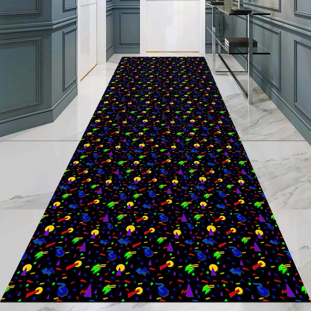 Retro Runner Rug, 80s Style, Arcade Hall Mat, Colorful Floor Rug, Neon ...