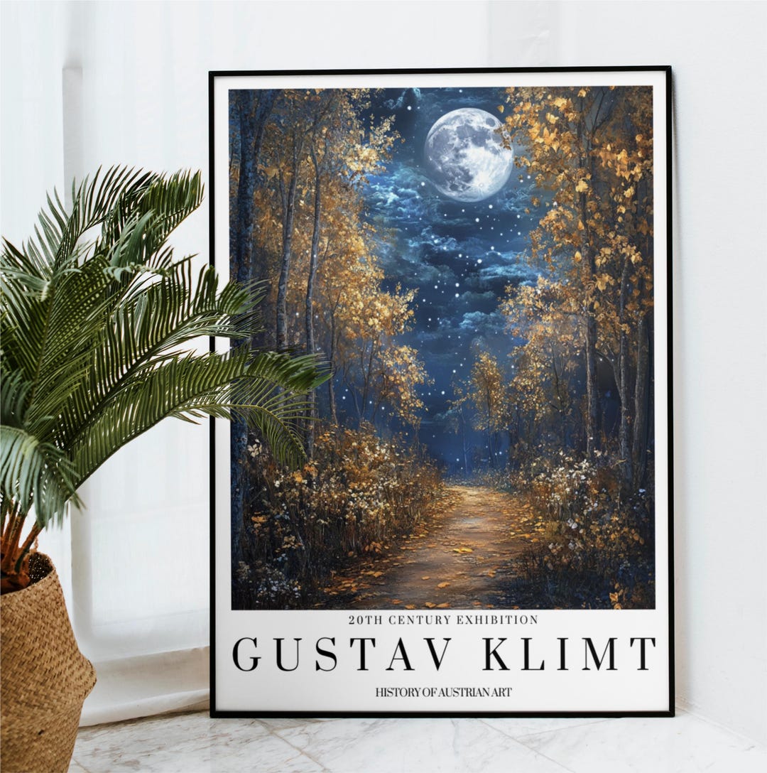 Gustav Klimt Moonlit Forest Path Poster Art Print, Dreamlike Night ...