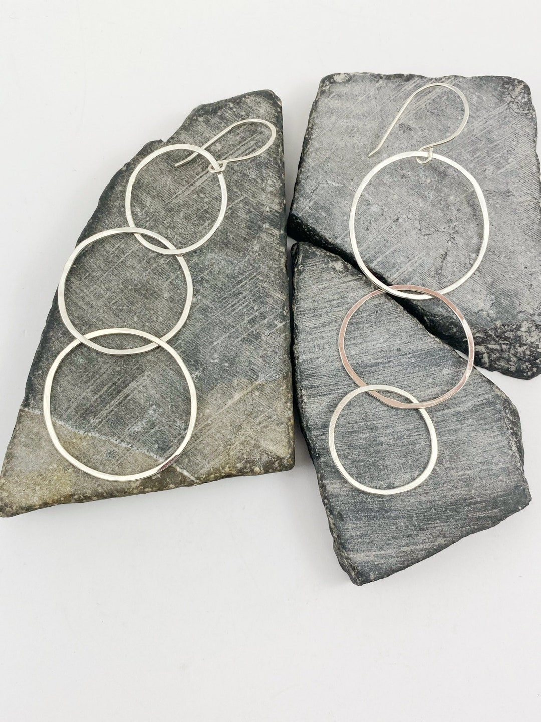 Sterling Silver Triple Hoop Asymmetric Circle Earrings, Hoops Earrings ...