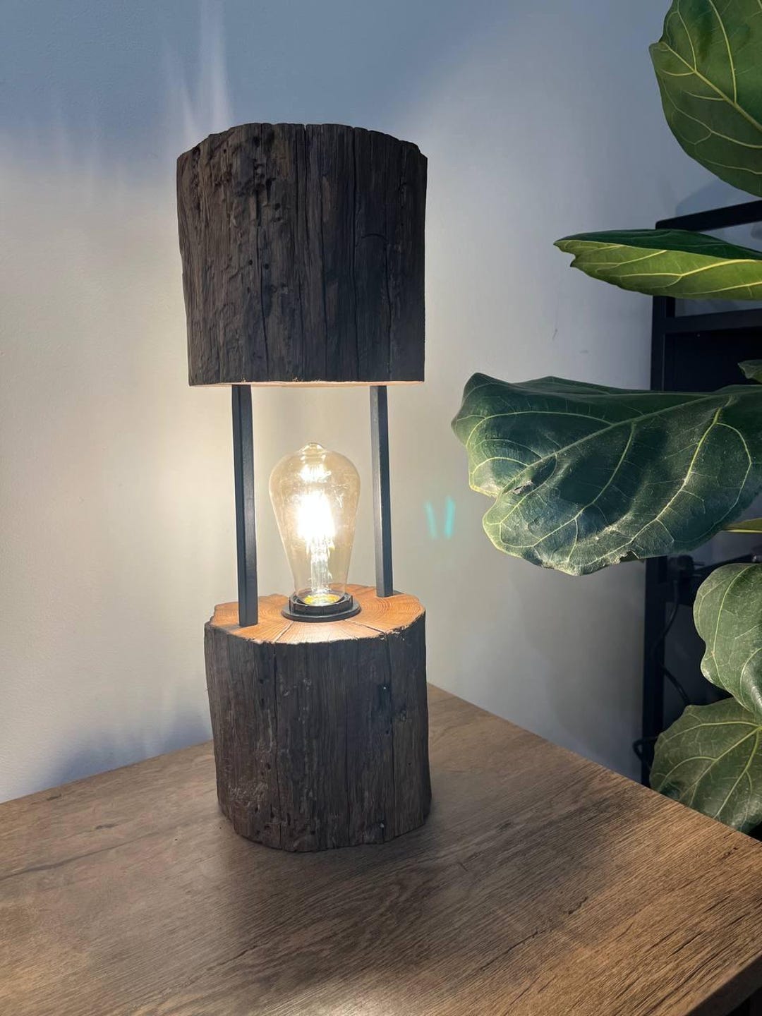 Rustic Wood Lamp | Reclaimed Oak Table Lamp | Handcrafted Nightstand ...