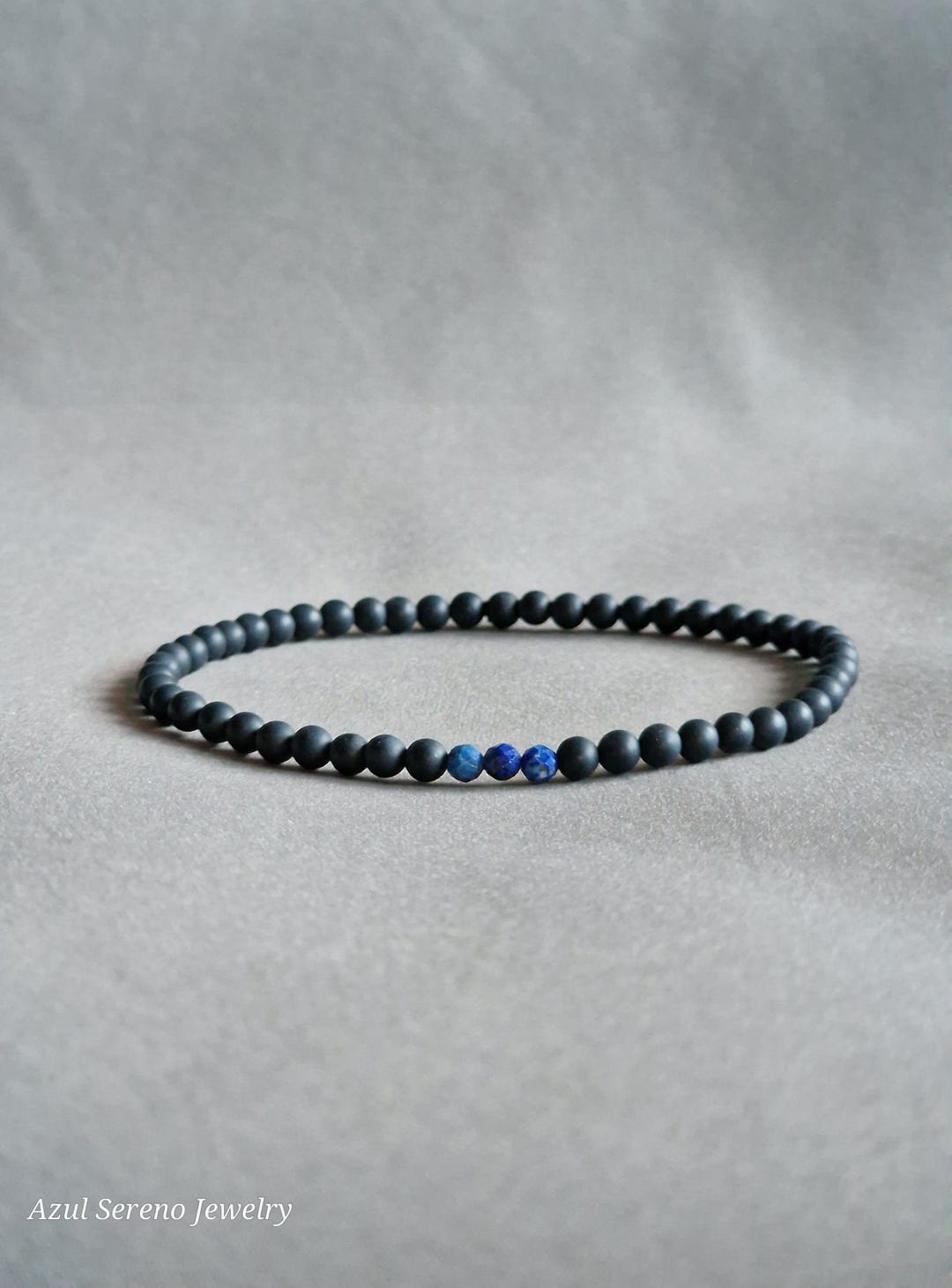 Matte Black Onyx Bracelet With Lapis Lazuli Beads - Etsy