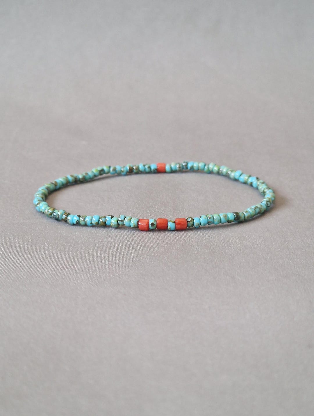 Dainty Turquoise Mens Bead Bracelet With Orange Coral Nuggets - Etsy