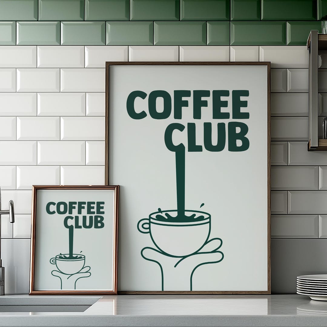 Coffee Club Dark Green Modern Poster Print Minimalist Typography Decor ...