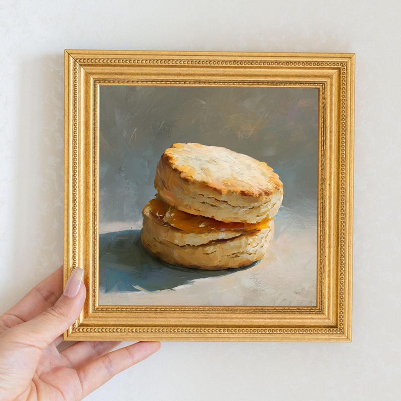 Mini Biscuit Oil Painting in Gold Frame, Still Life Art Gift for Wall ...