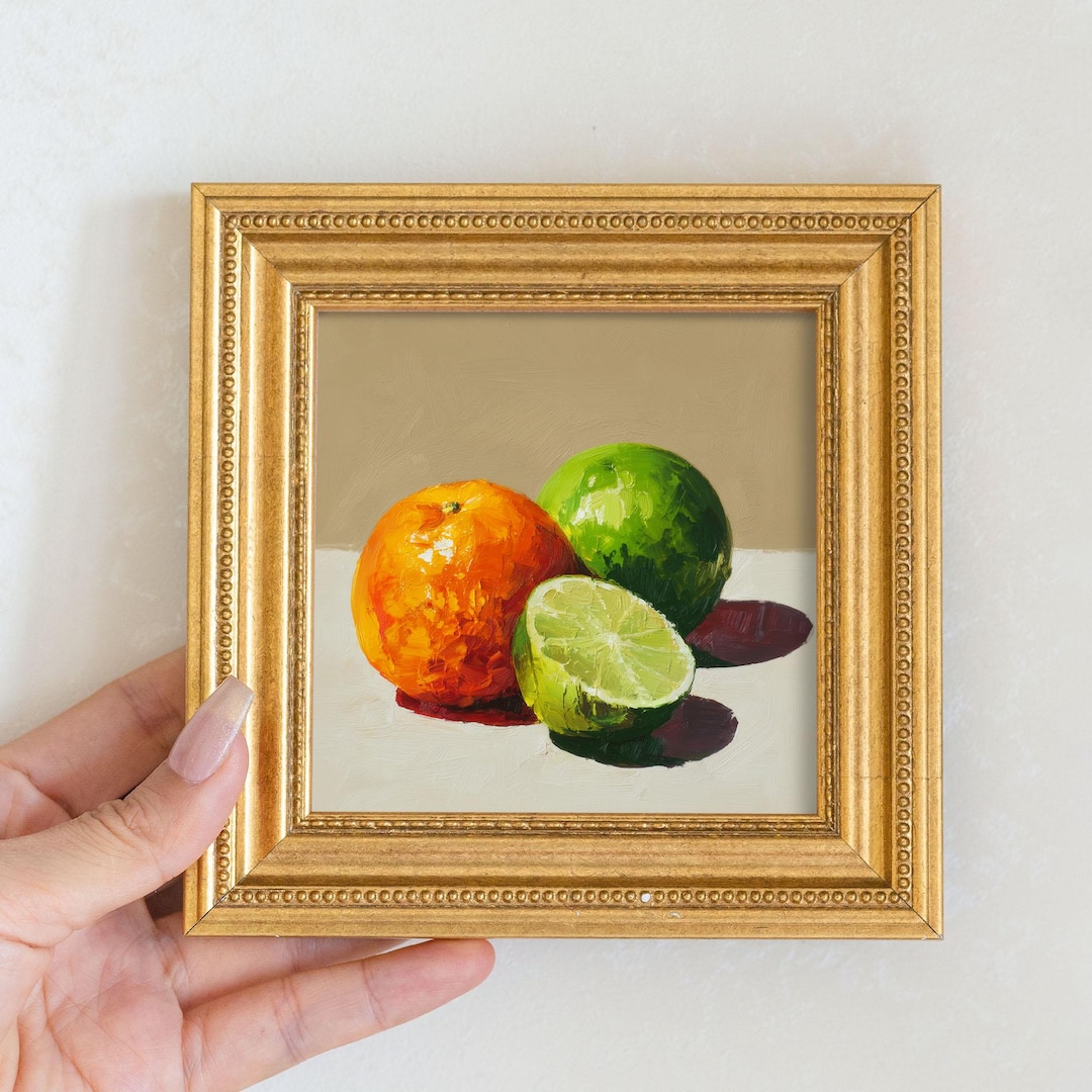 Still Life Lime Oil Painting, Small Frame Original Art, Dining Room ...