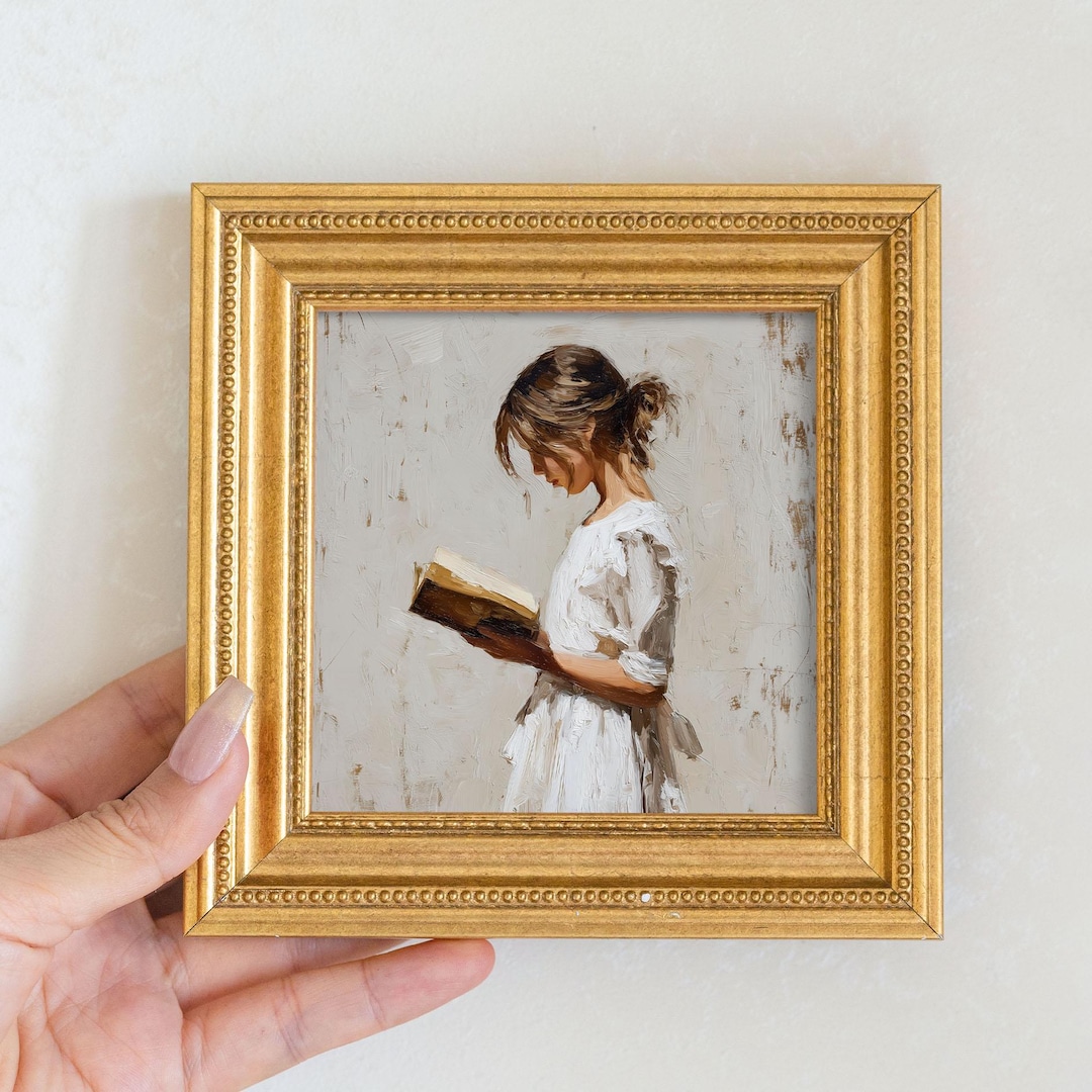 Original Reading Girl Oil Painting, Small Frame Still Life Art, Elegant ...