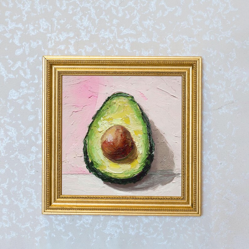 Miniature Avocado Oil Painting in Gold Frame: Kitchen Still Life Art - Etsy