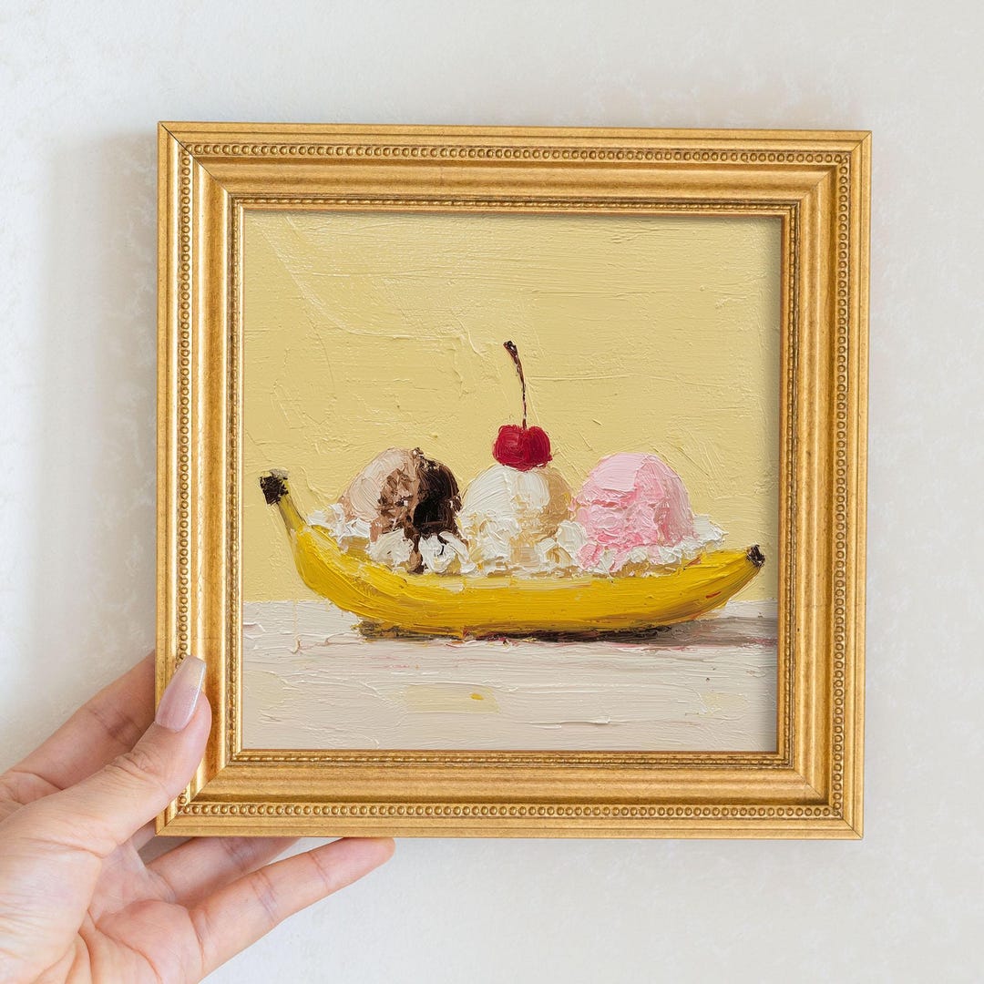 Banana Split Still Life Oil Painting, Small Original Food Art, Hand ...