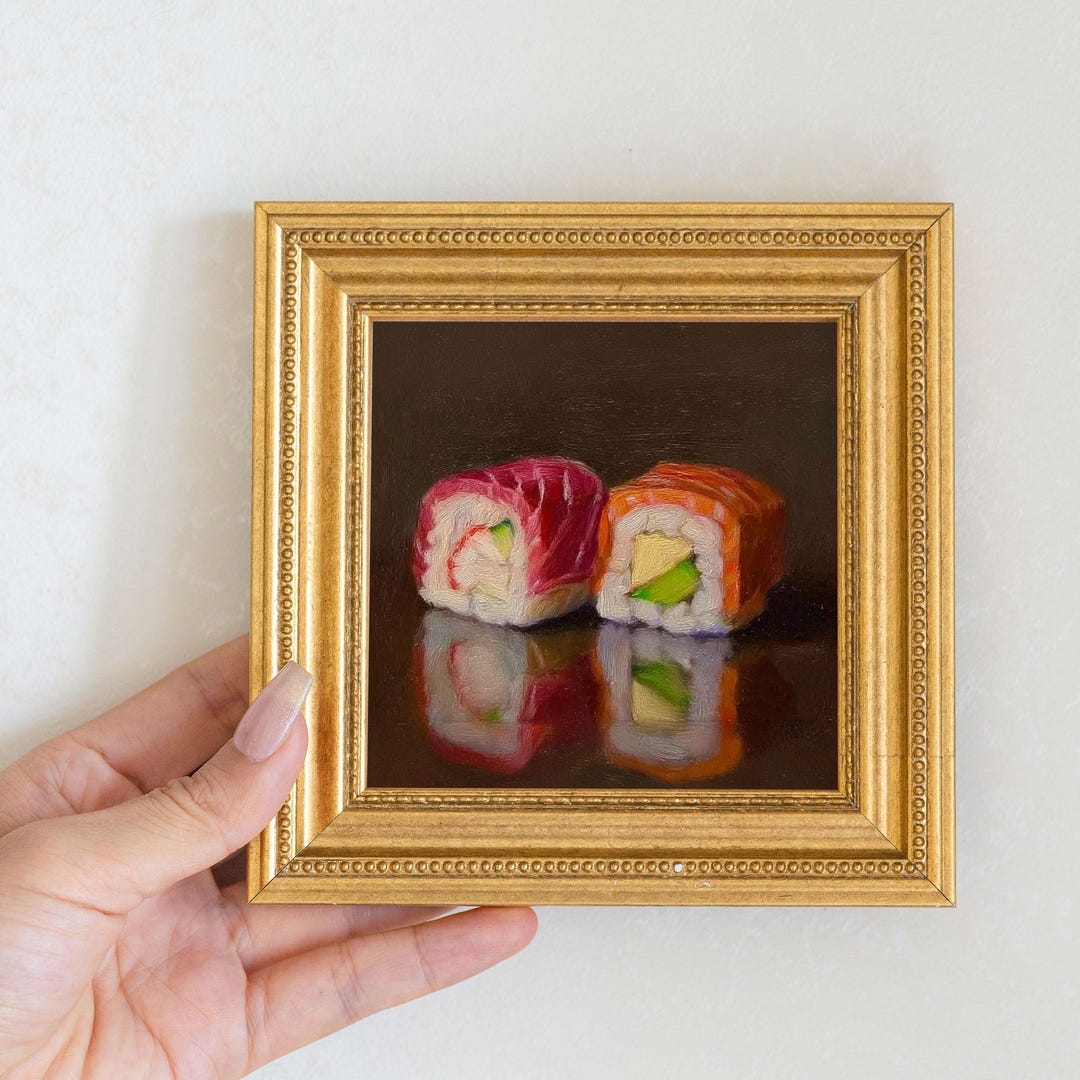 Mini Sushi Oil Painting in Gold Frame | Small Japanese Food Wall Art ...