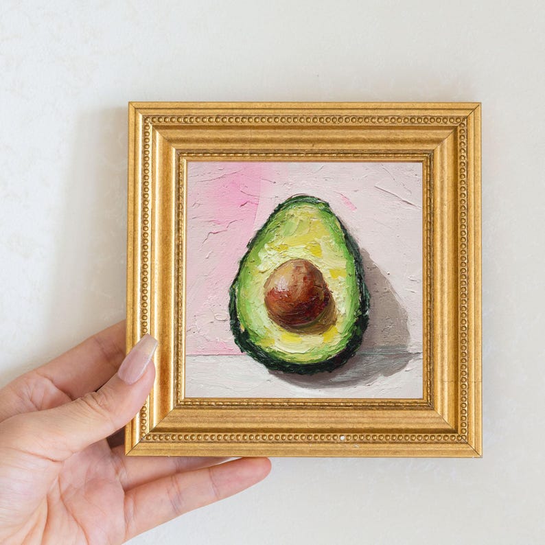 Miniature Avocado Oil Painting in Gold Frame: Kitchen Still Life Art - Etsy