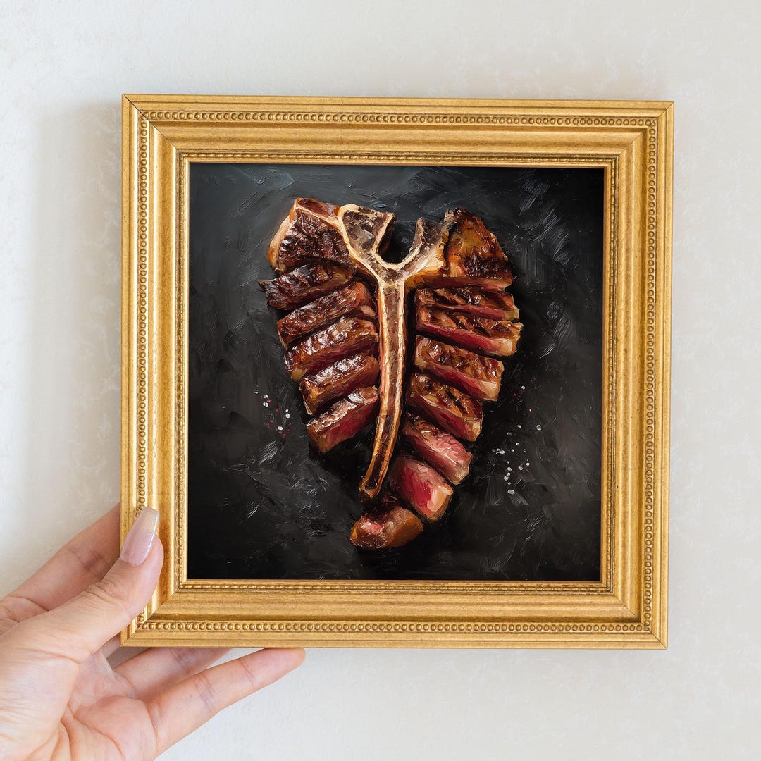 Still Life T-bone Steak Oil Painting: Kitchen Wall Art Decor ...