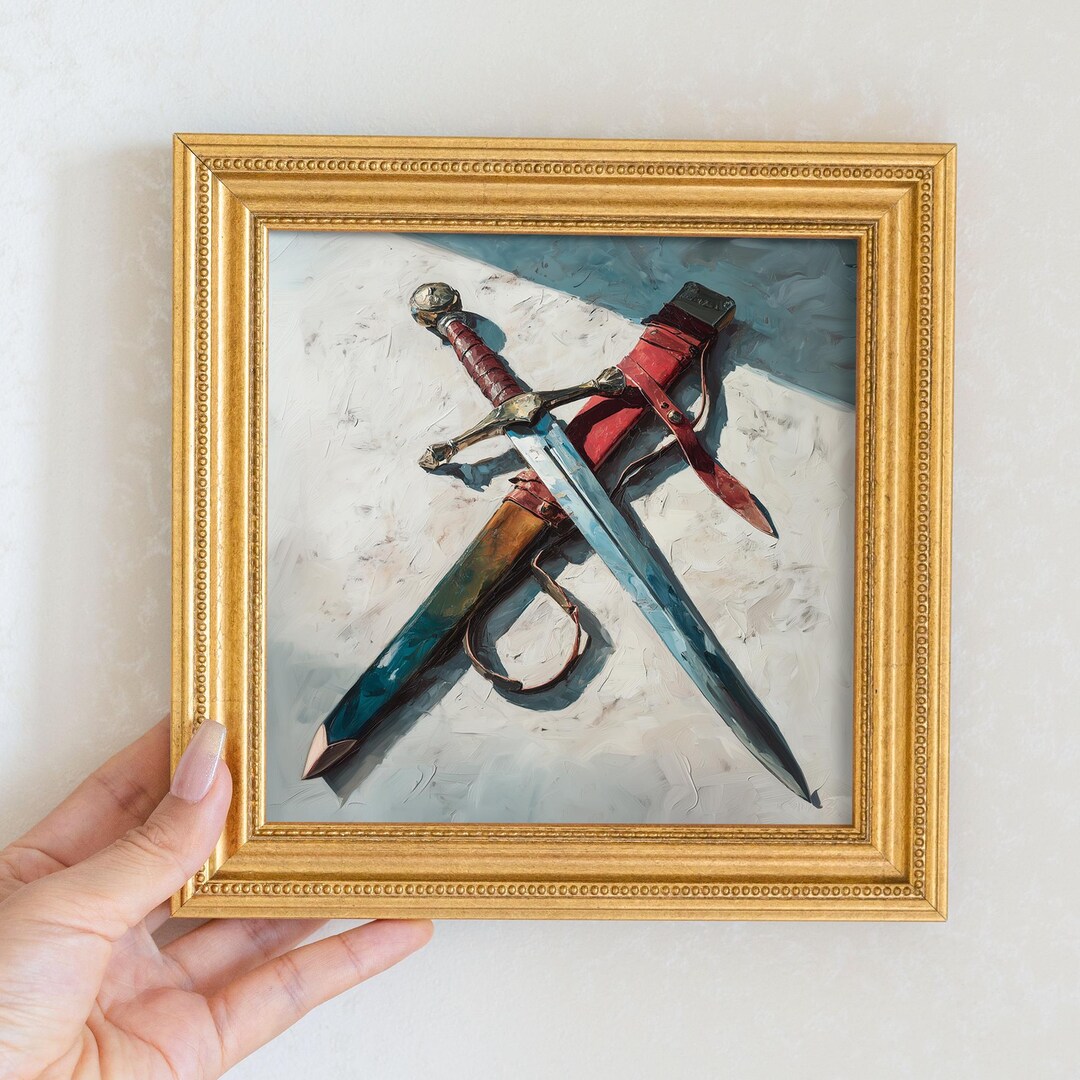 Hand-painted Medieval Sword Oil Painting: Living Room Wall Art Decor ...