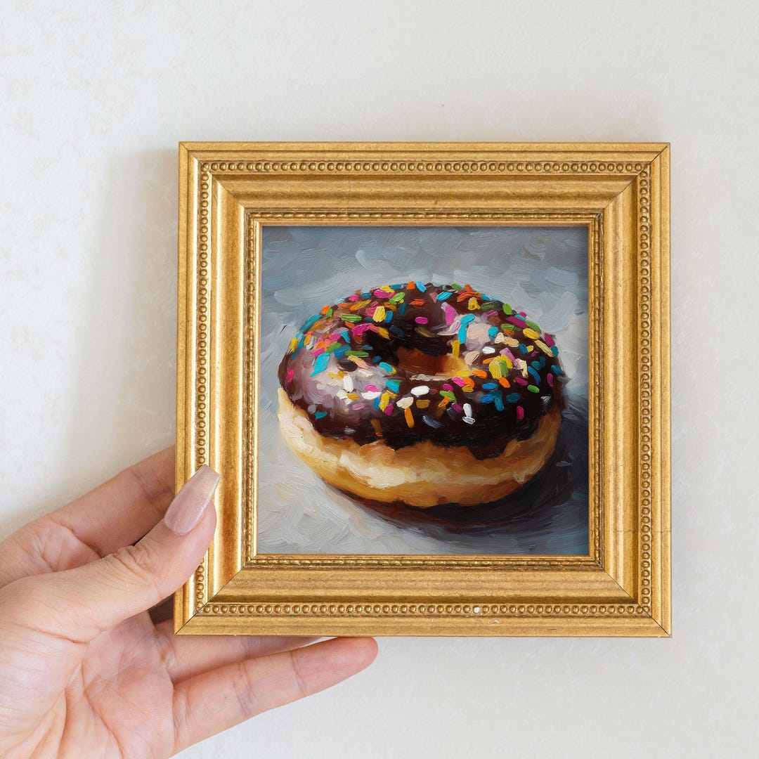 Still Life Doughnut Oil Painting: Kitchen Wall Art Decor, 5X5 Canvas ...