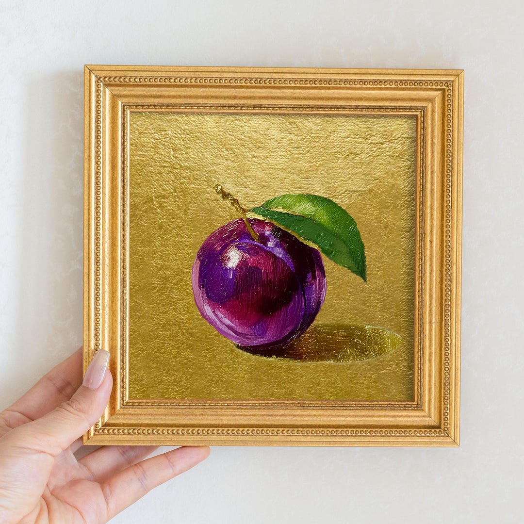 Still Life Plum Oil Painting: Kitchen Wall Art Decor, 5X5 Housewarming ...