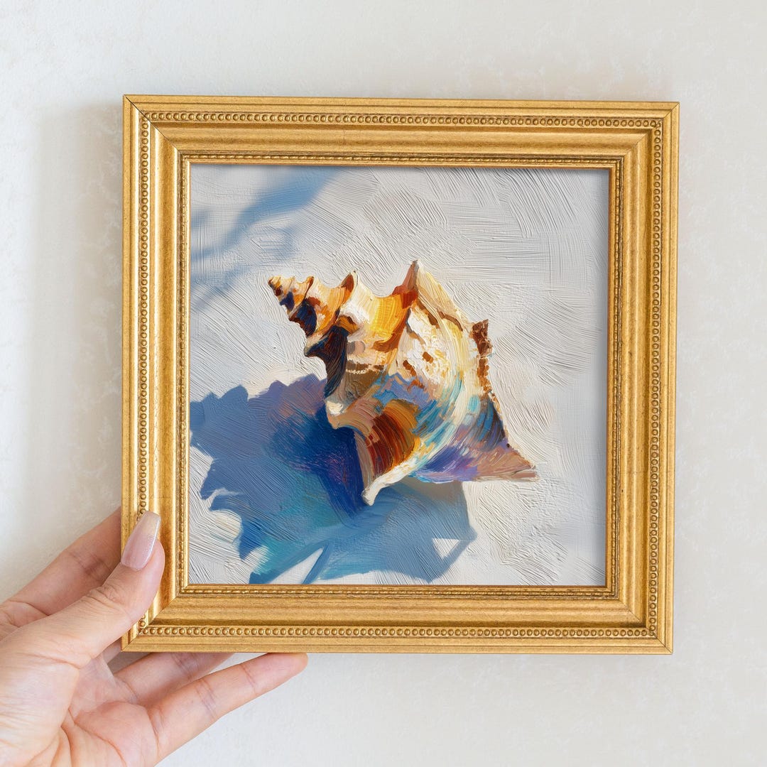 Hand-painted Conch Shell Oil Painting: Living Room Wall Art Decor, 5x5 ...
