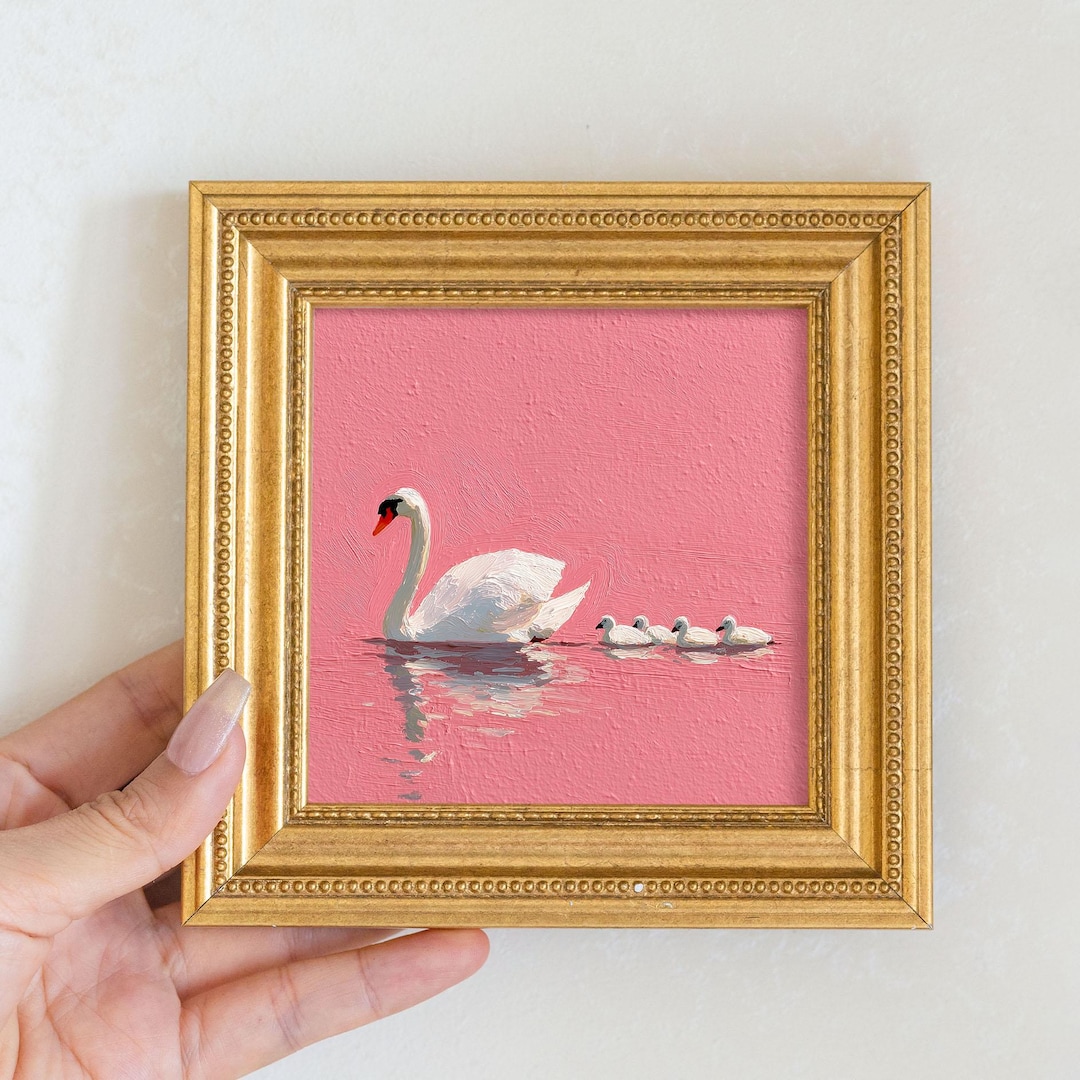 Small Original Swan Family Oil Painting, Hand Painted Wildlife Artwork ...