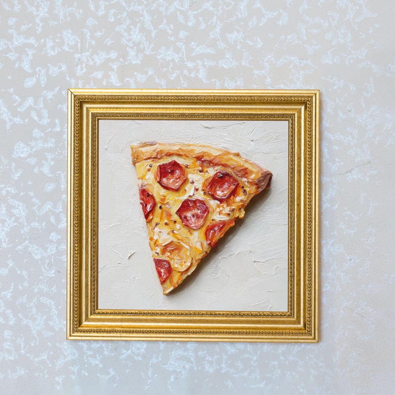 Mini Pepperoni Pizza Slice Oil Painting in Gold Frame | Small Kitchen ...