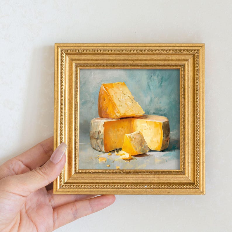Mini Cheese Still Life Oil Painting-rustic Kitchen Wall Art in Golden ...