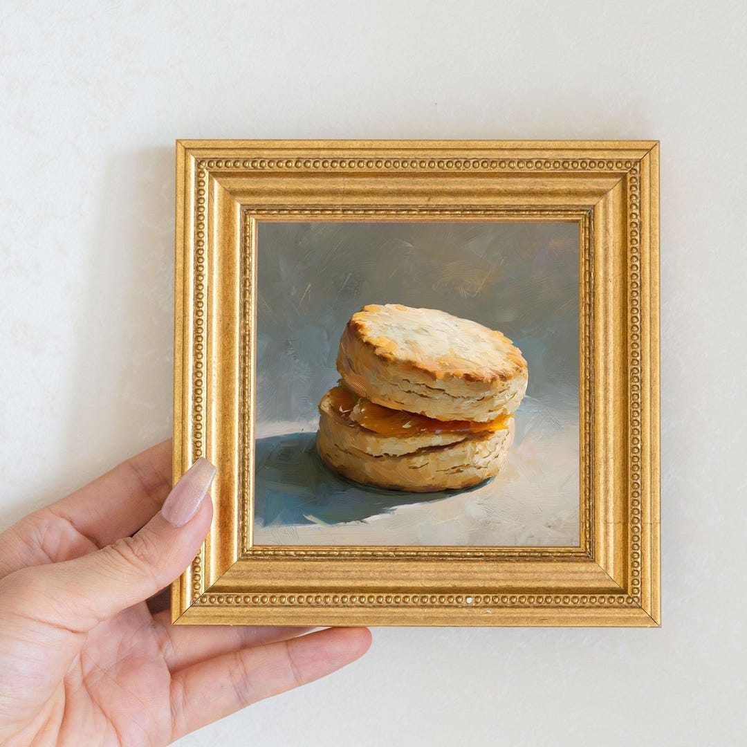 Mini Biscuit Oil Painting in Gold Frame, Still Life Art Gift for Wall ...