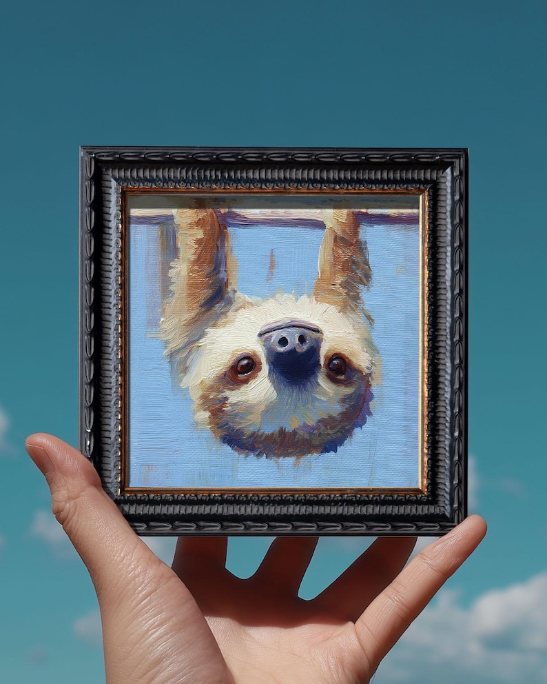Original Hanging Sloth Oil Painting, Small Animal Wall Art, Hand ...