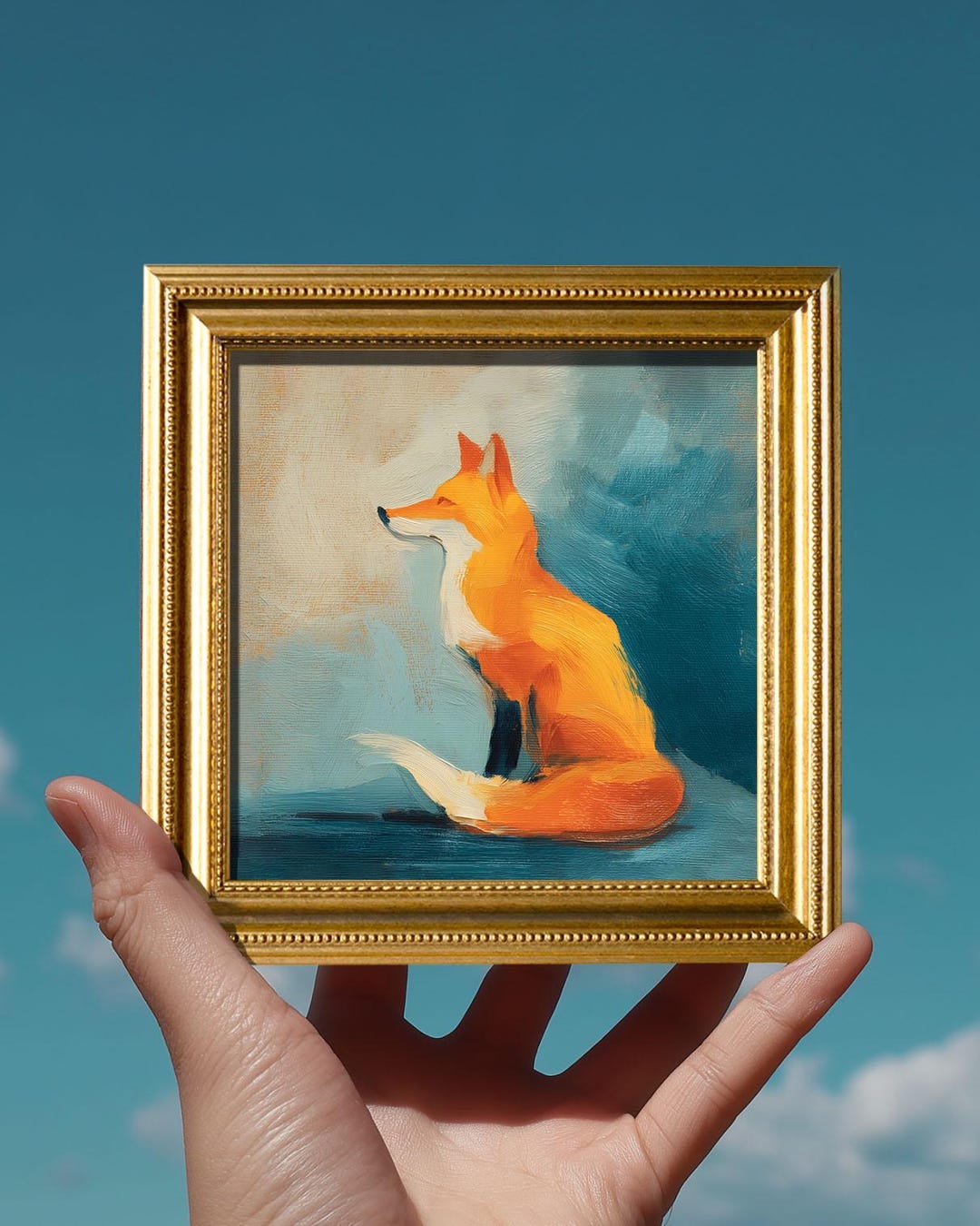 Original Sitting Fox Oil Painting, Small Animal Wall Art, Hand Painted ...