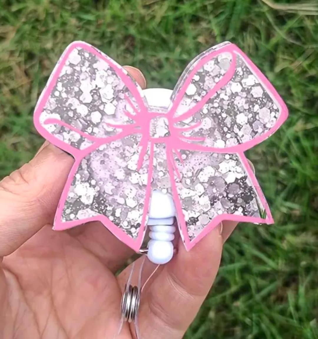 Glitter Pink Bow Badge Reel - Etsy