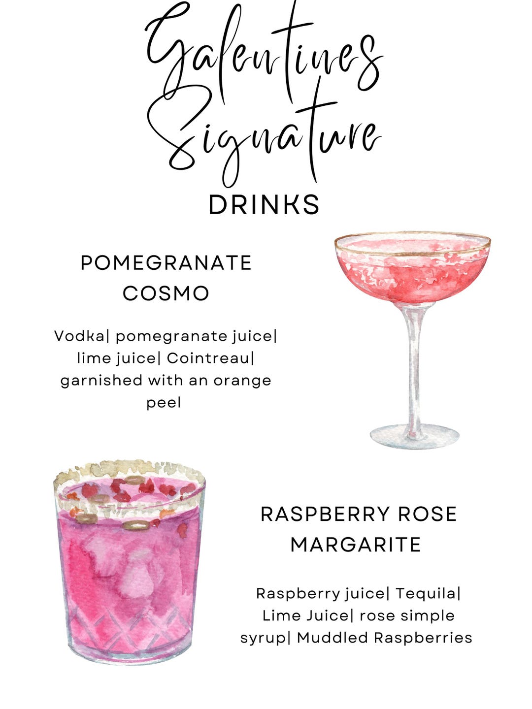 Galentine's Signature Drinks Menu - Cosmo| Margarita - Etsy