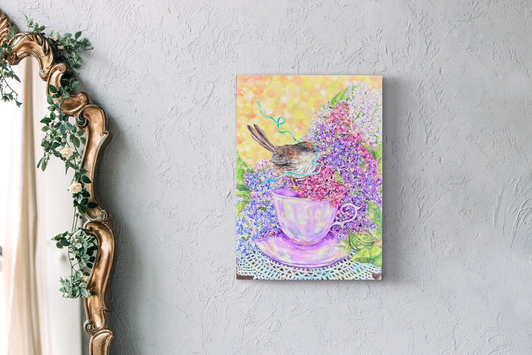 Original Oil Painting of a Fairy Wren on Vintage Teacup With Lilac ...