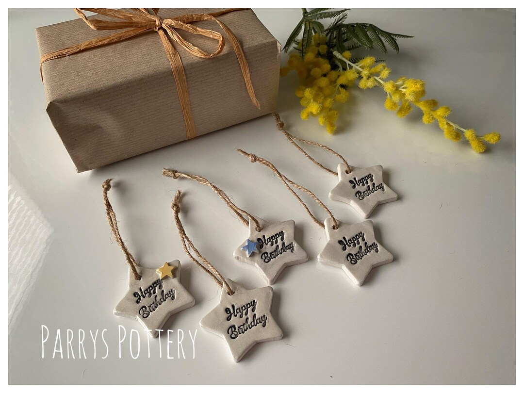 5 Handmade Ceramic Gift Tags - Pottery /cermatics - for Happy Birthday ...