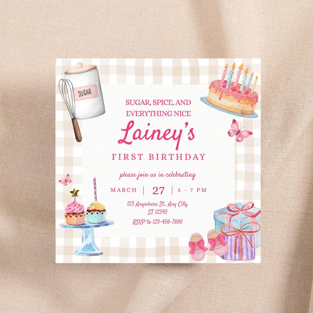 Sugar, Spice & Everything Nice First Birthday Invitation | Girl 1st ...