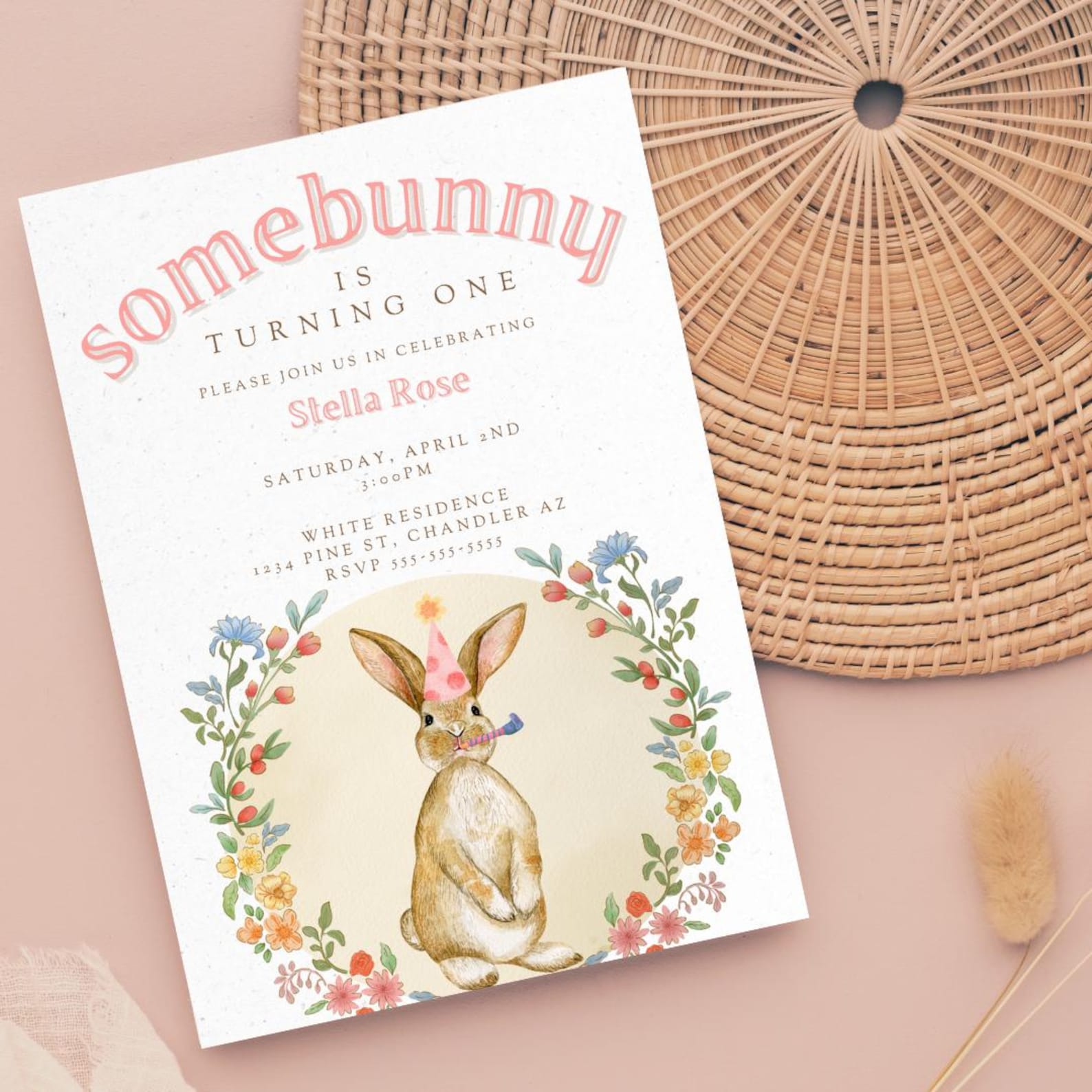 Some Bunny is One Invitation, Some Bunny is Turning One Invite Pink ...