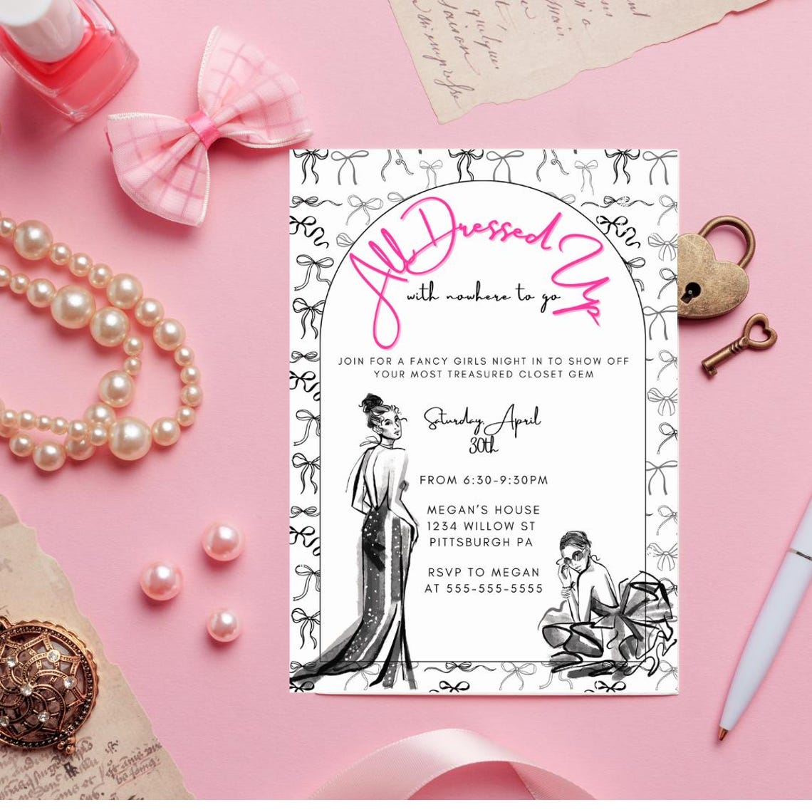 Girls Night in Invitation - All Dressed up & Nowhere to Go Theme ...