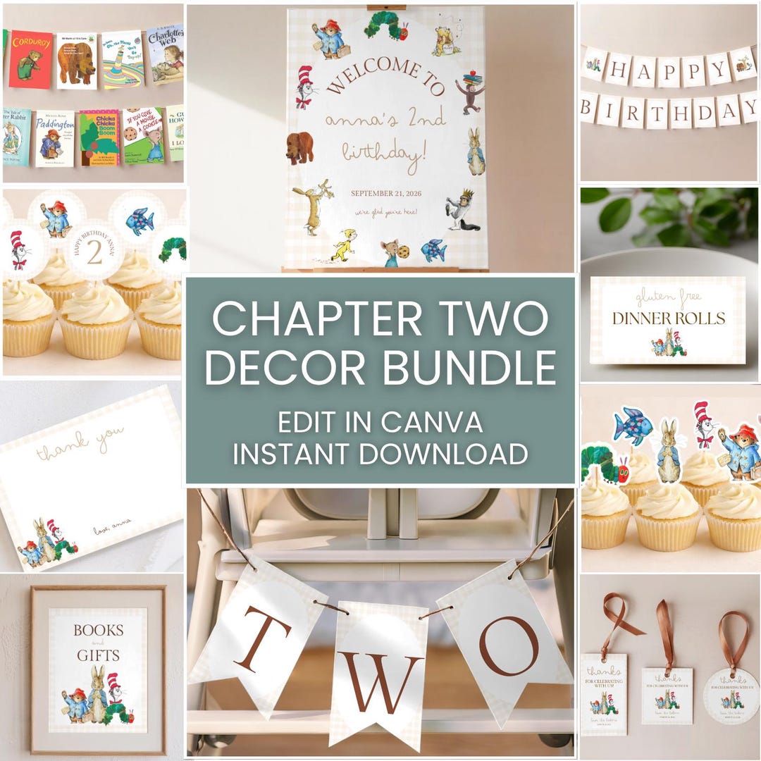 Chapter Two Birthday Bundle | 2nd Birthday Storybook Party Decor | Book ...