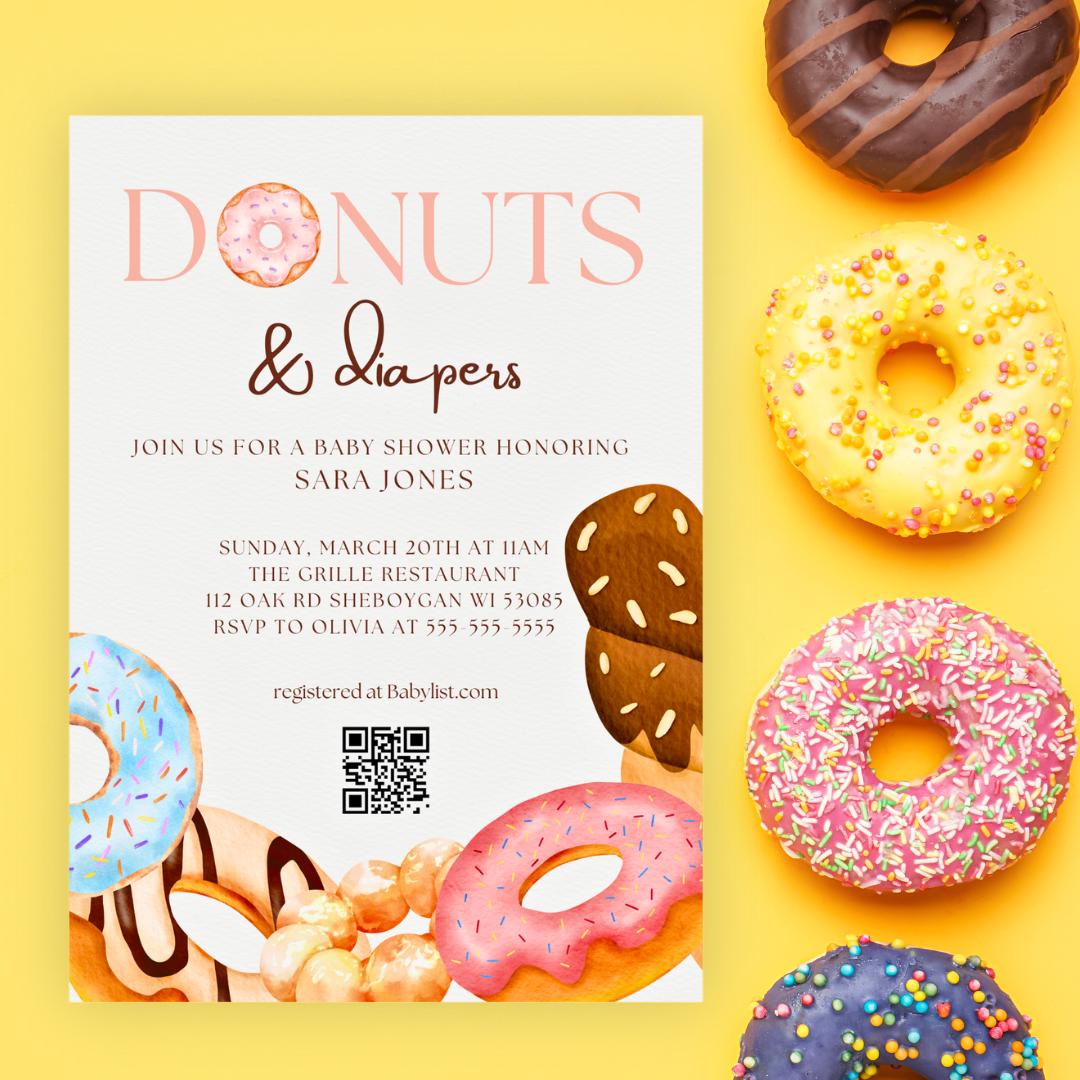 Editable Donut and Diapers Sprinkle Invitation Sprinkled With Love Coed ...