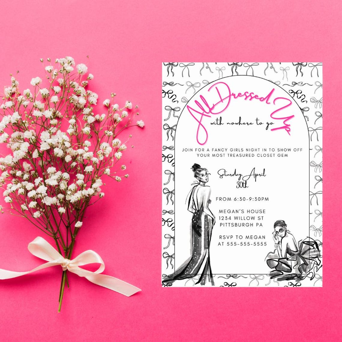 Girls Night in Invitation - All Dressed up & Nowhere to Go Theme ...