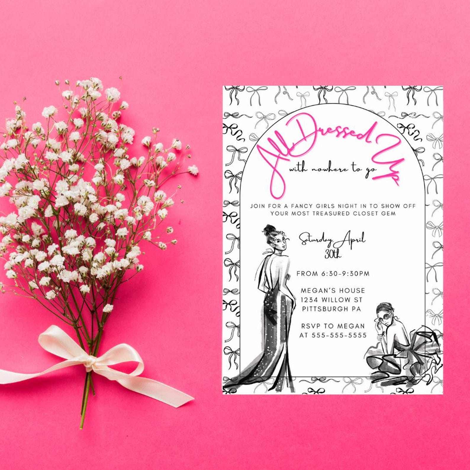 Girls Night in Invitation - All Dressed up & Nowhere to Go Theme ...