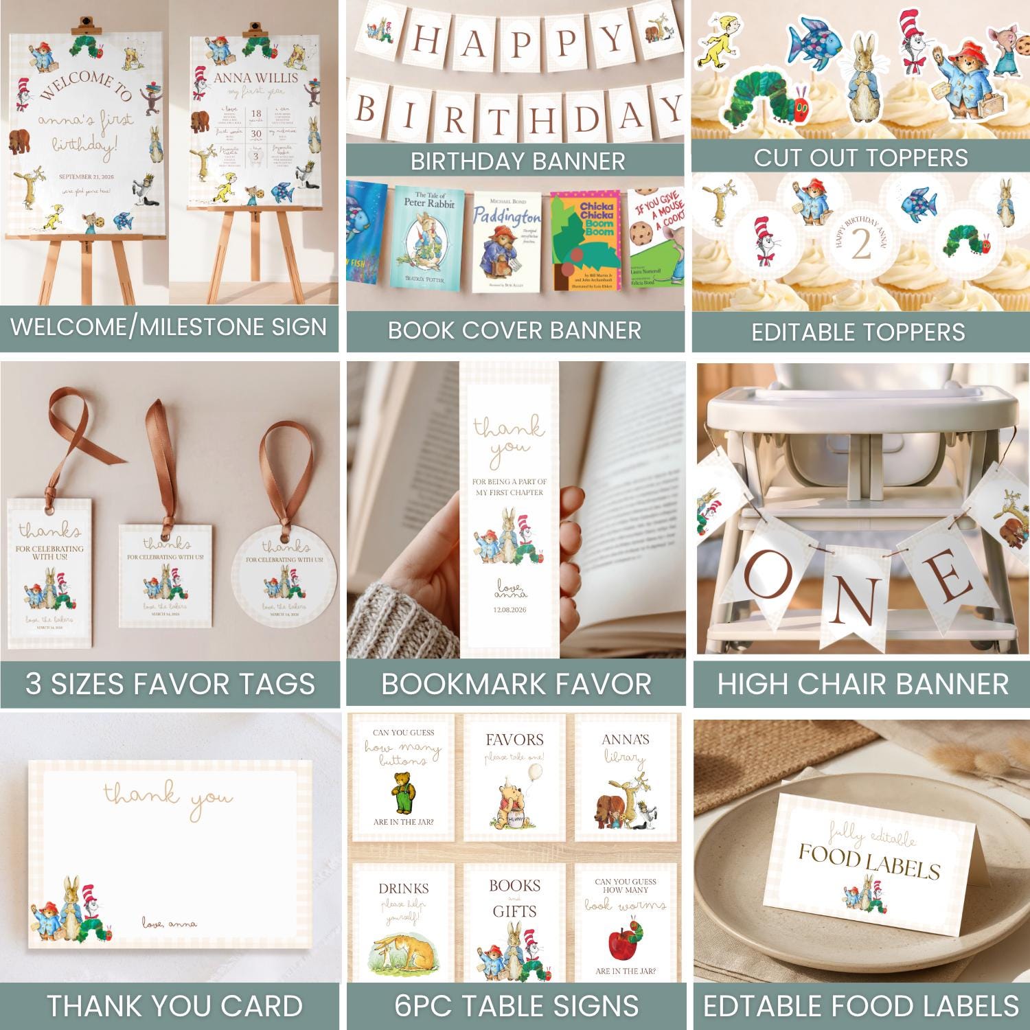 One for the Books First Birthday Decor Full Bundle | Storybook Birthday ...
